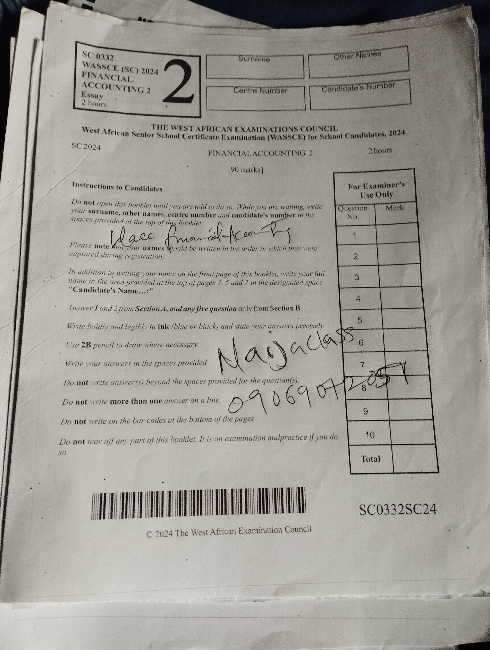 Waec May/June 2024 Financial Accounting Answer - Naijaclass.com