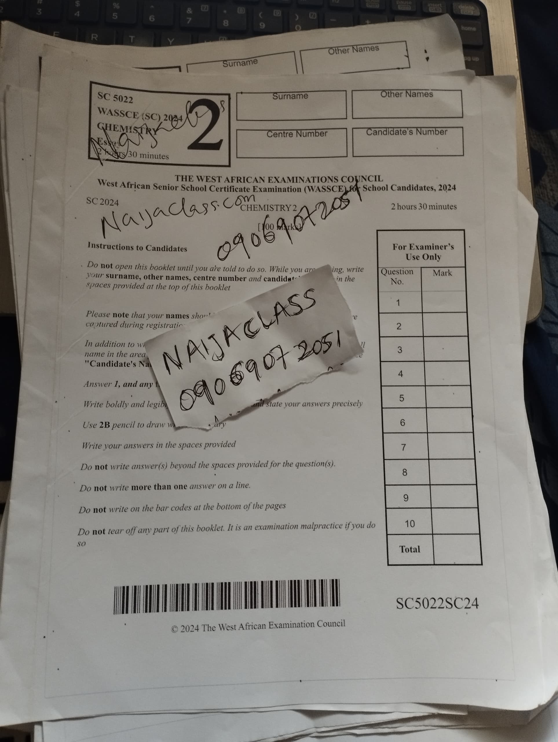 Waec Chemistry 2024 Expo Answer - Naijaclass.com