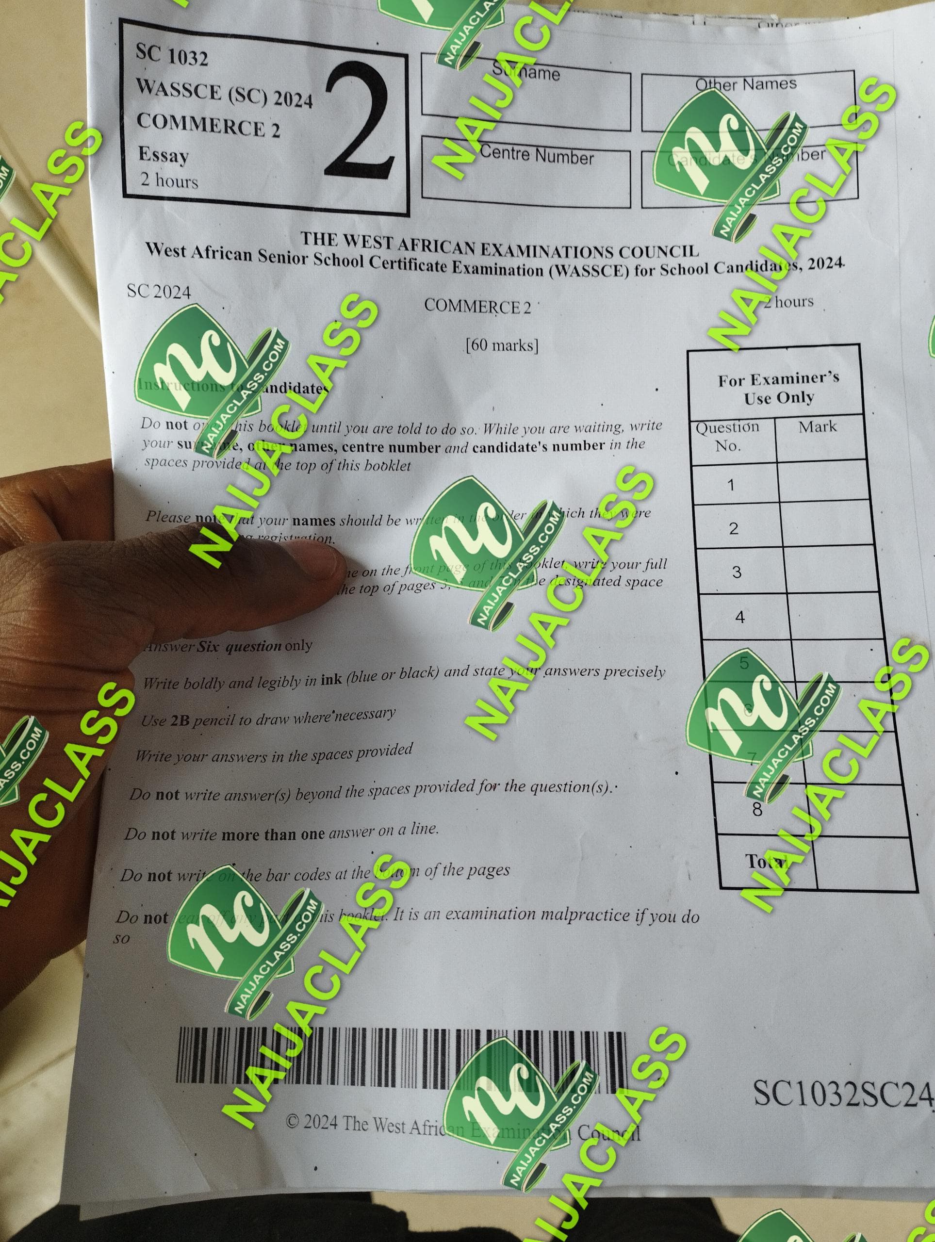 Waec 2024 Commerce Objectives & Essay Answers - Naijaclass.com