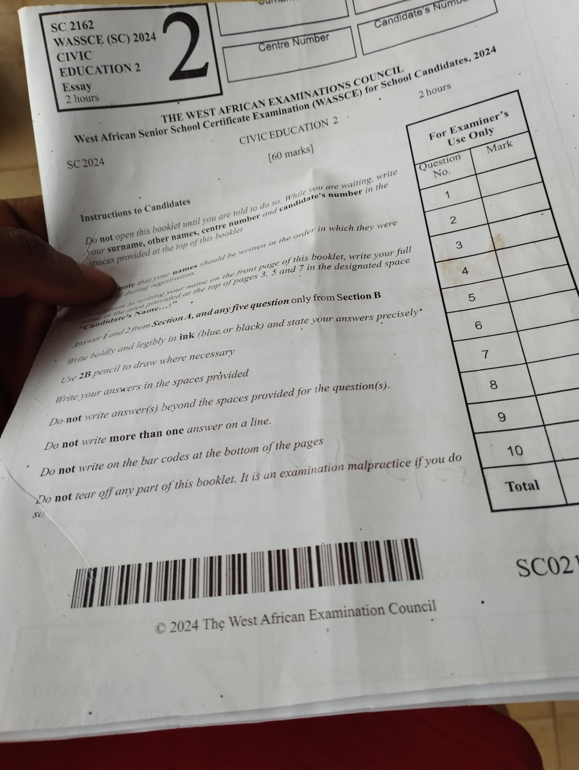 Waec Civic Education 2024 May/June Exam Answer