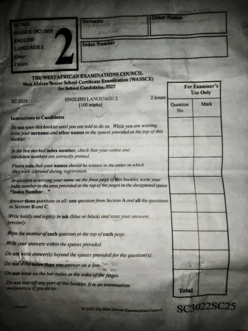 Waec 2025 English Language Question And Answer