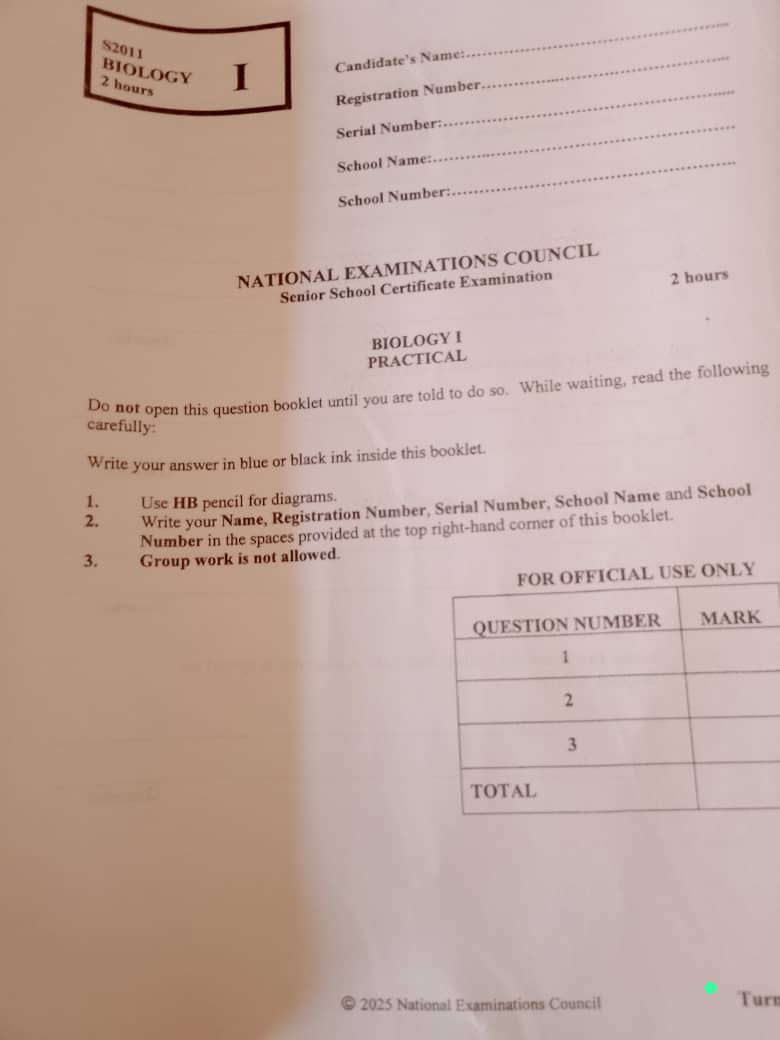 Neco 2025 Biology Practical Questions And Answers