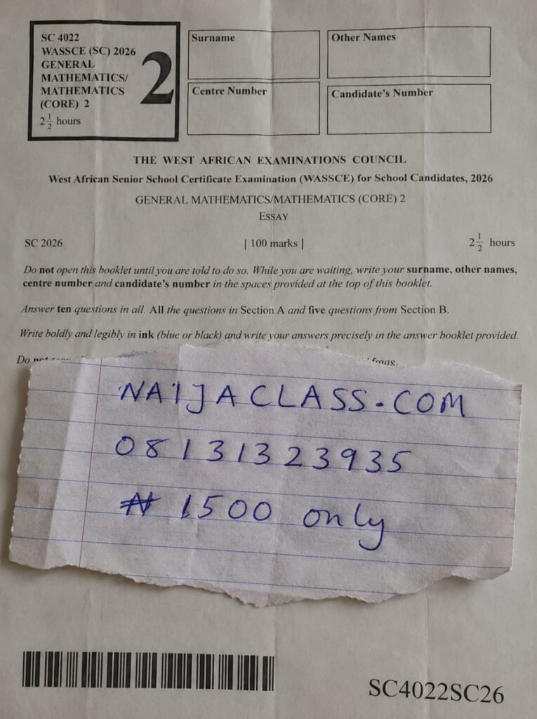 WAEC 2026 Mathematics Questions and Answers (OBJ & Theory)